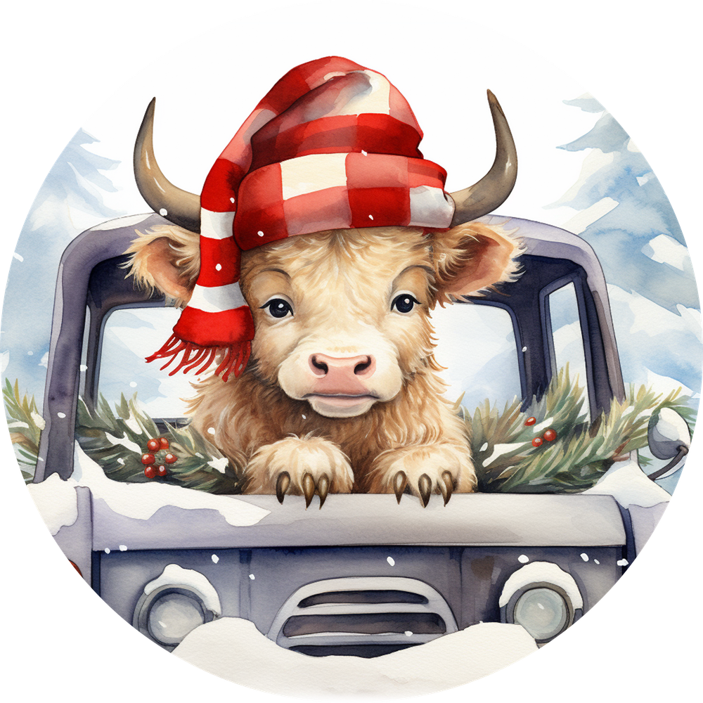 Highland Cow in Christmas Truck – MyLink2Ink